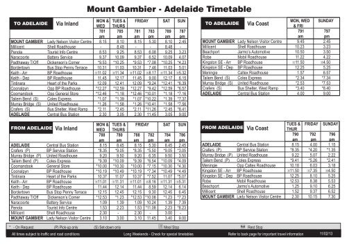 Mount Gambier - Adelaide Timetable - Premier Stateliner Coach ...