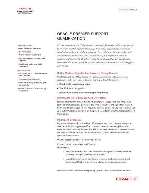 oracle premier support for systems