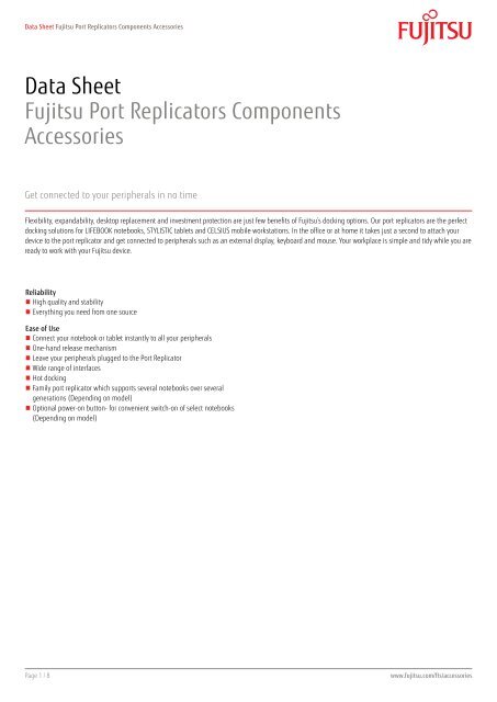 Data Sheet Fujitsu Port Replicators Components Accessories