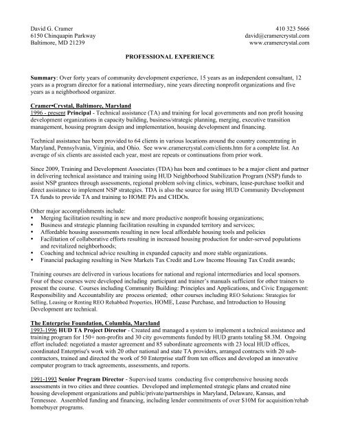 David Cramer Resume - Cramer•Crystal