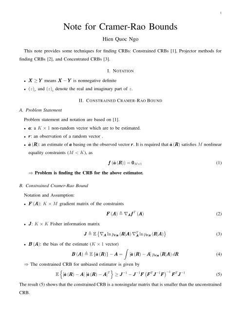Note for Cramer-Rao Bounds