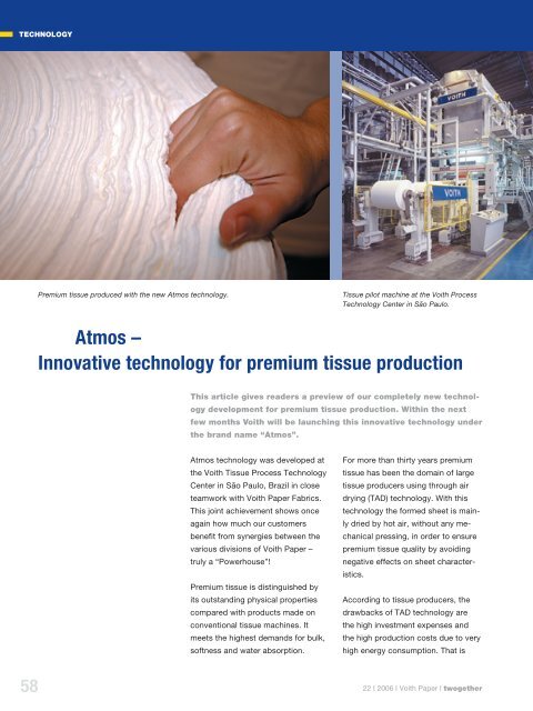 Atmos – Innovative technology for premium tissue production - Voith