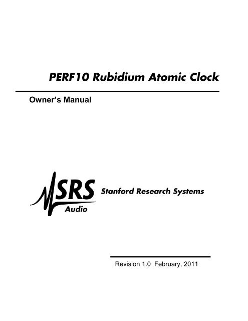 PERF10 Rubidium Atomic Clock - Stanford Research Systems