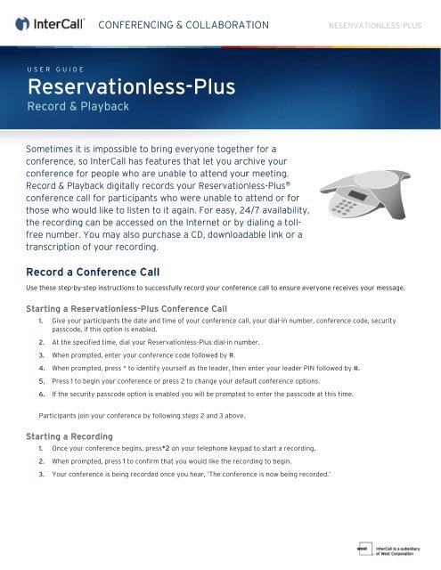 Reservationless-Plus Record & Playback User Guide - InterCall