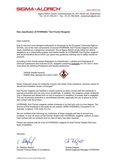 New classification of HYDRANAL Karl Fischer ... - Sigma-Aldrich