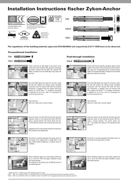 Installation Instructions fischer Zykon-Anchor