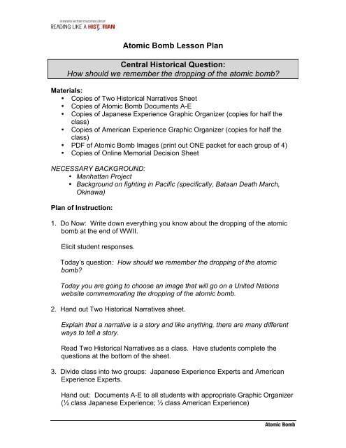 WWII Atomic Bomb Lesson Plan - Stanford History Education Group