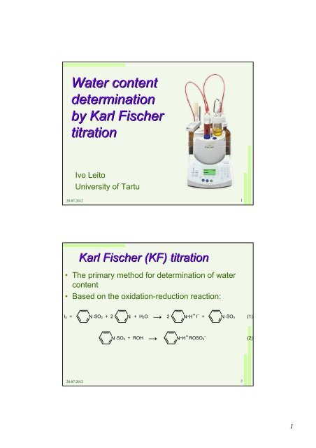 Water content determination by Karl Fischer titration