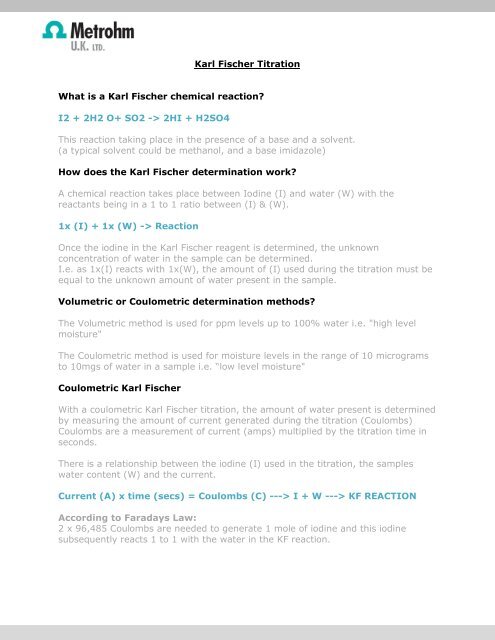 Karl Fischer Titration What is a Karl Fischer chemical reaction? I2