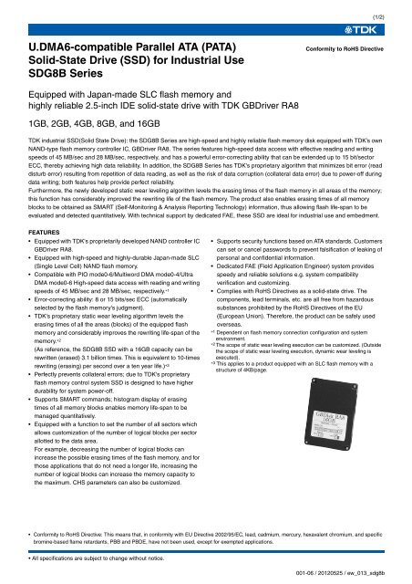 U.DMA6-compatible Parallel ATA (PATA) Solid-State Drive ... - TDK