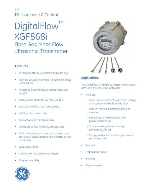 DigitalFlow™ XGF868i Flare Gas Mass Flow Ultrasonic Flowmeter ...