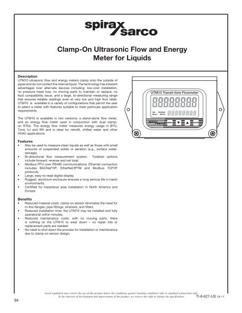 Clamp-On Ultrasonic Flow and Energy Meter for Liquids - Spirax Sarco