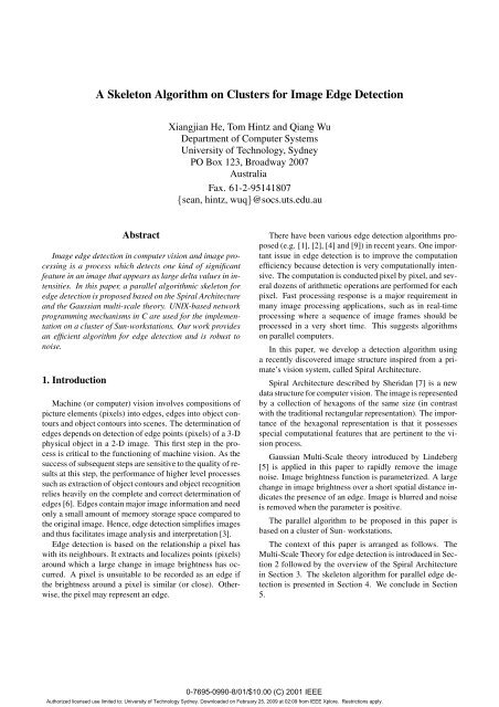 A Skeleton Algorithm On Clusters For Image Edge Detection Parallel