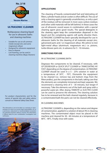 ULTRASONIC CLEANER No. 2/18 - Vecom Group