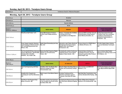 Program Grid - Teradyne Users Group