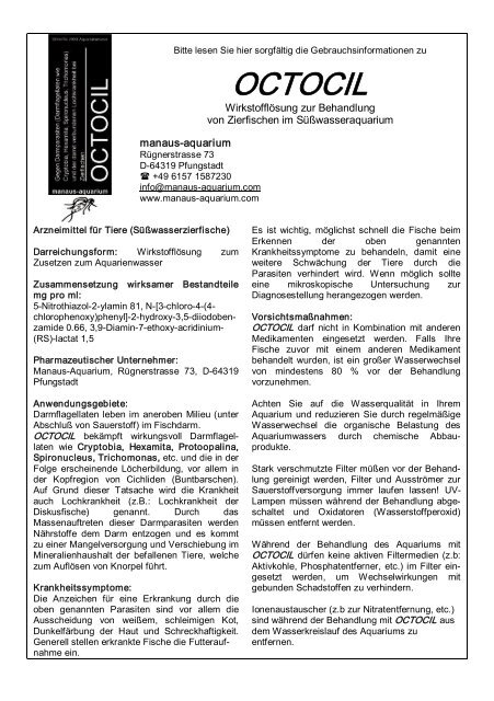 OCTOCIL Packungsbeilage zum Download - Manaus Aquarium