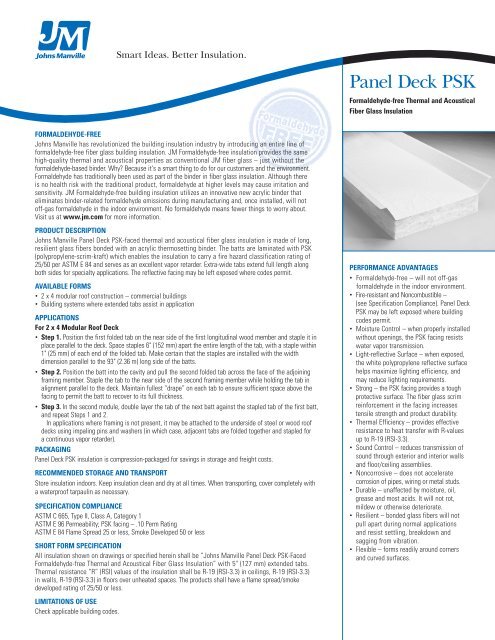 Panel Deck PSK, Formaldehyde-free Thermal and ... - Johns Manville