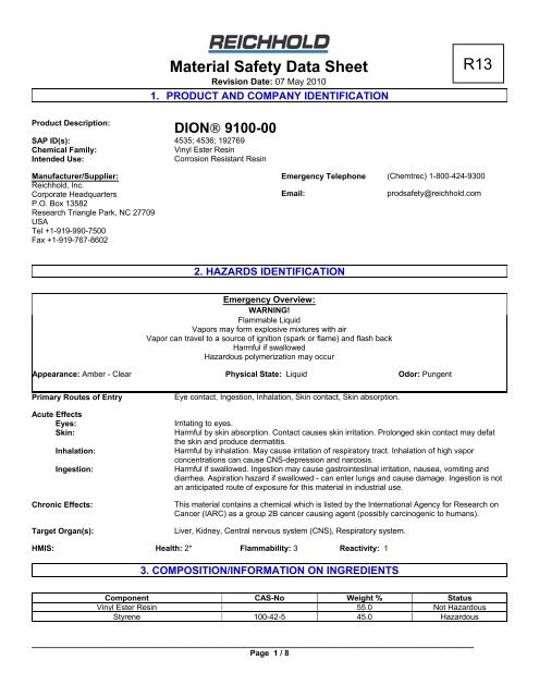 Material Safety Data Sheet R13 - Advanced Plastics