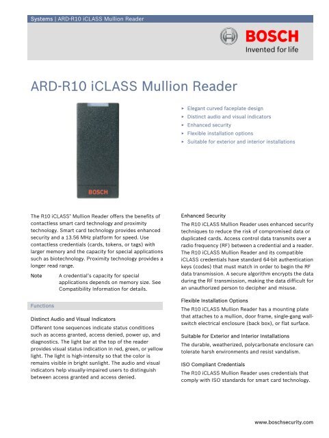 ARD-R10 iCLASS Mullion Reader - Bosch