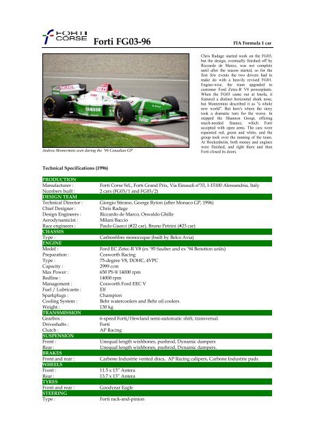 Forti FG03-96 - Motorsports Almanac