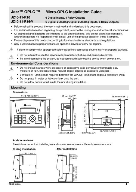 Jazz™ OPLC ™ Micro-OPLC Installation Guide - Unitronics