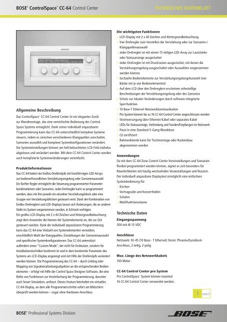 BOSE® ControlSpace™ CC-64 Control Center ... - Teloplan
