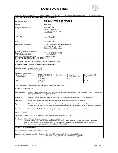 Racumin Tracking Powder MSDS.pdf - Bayer Environmental Science