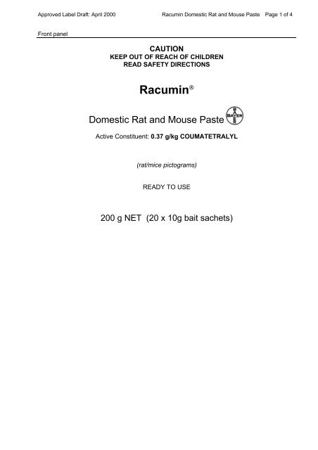 Racumin Paste Label - Surekil Pest Control