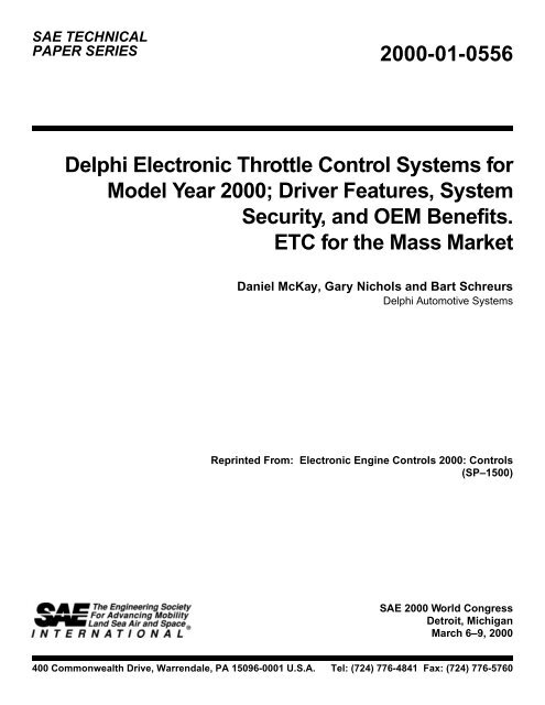 Delphi Electronic Throttle Control Systems for Model Year