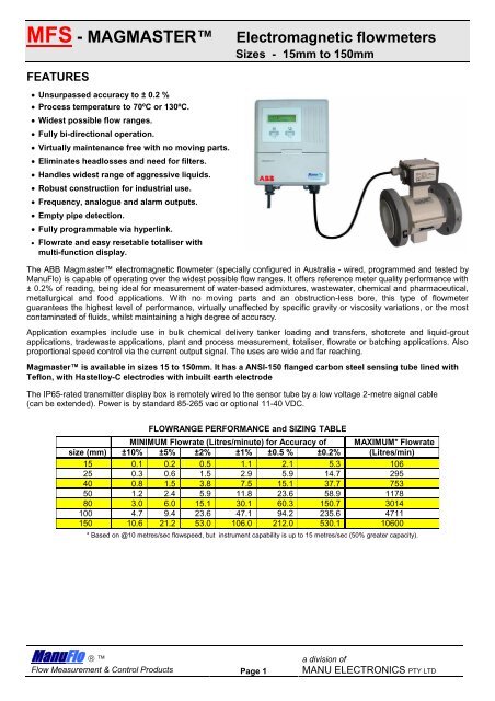 MFS MAGMASTER™ Electromagnetic flowmeters