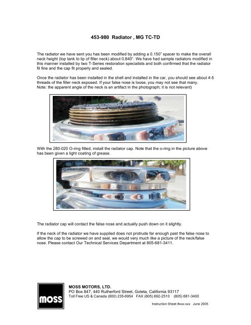 453-980 Radiator , MG TC-TD - Moss Motors