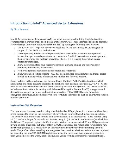 Introduction To Intel® Advanced Vector Extensions 