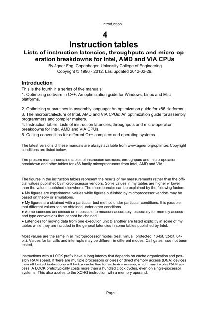 4 Instruction tables - Agner Fog