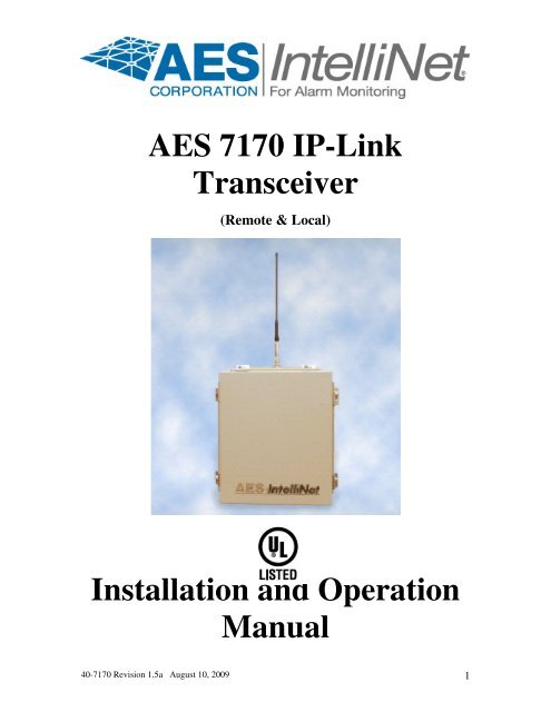 AES 7170 IP-Link Transceiver Installation and ... - Digicom.us