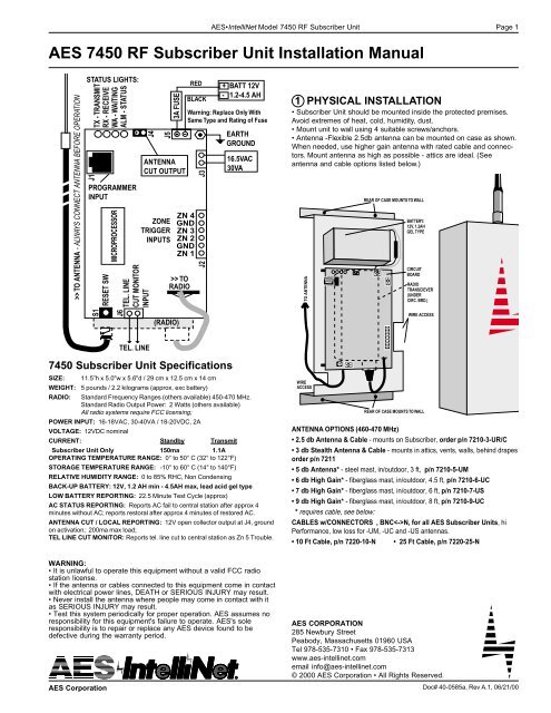 AES 7450 RF Subscriber Unit Installation Manual