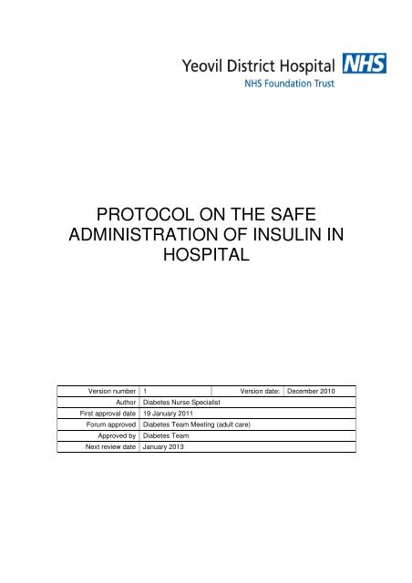 Insulin administration - Yeovil District Hospital NHS Foundation Trust