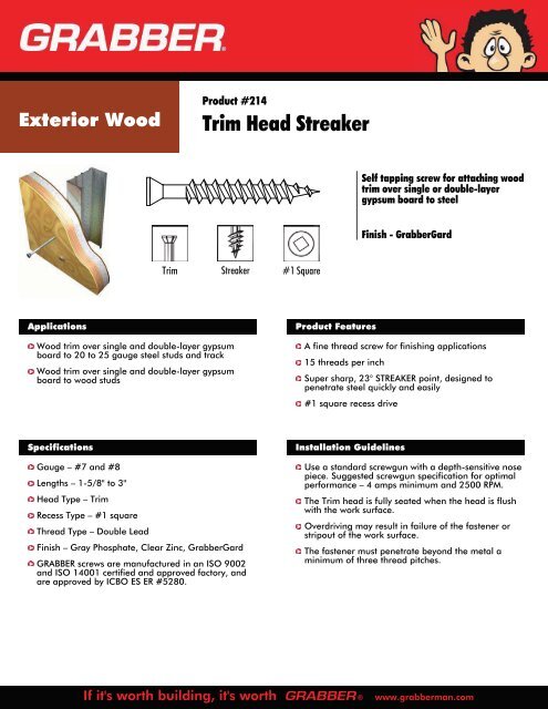 Product 214X Trim Head Streaker Grabbergard Screw Technical - EU