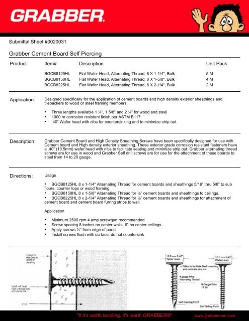 Cement Board & High Density Screws to Wood - Grabber ...