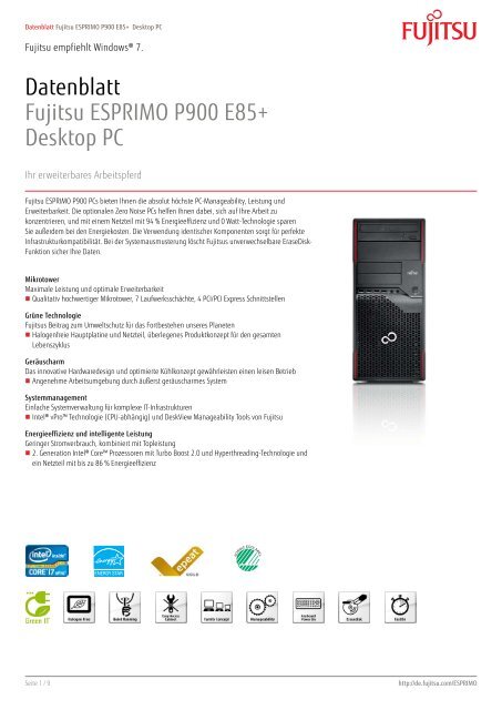 Datenblatt Fujitsu ESPRIMO P900 E85+ Desktop PC