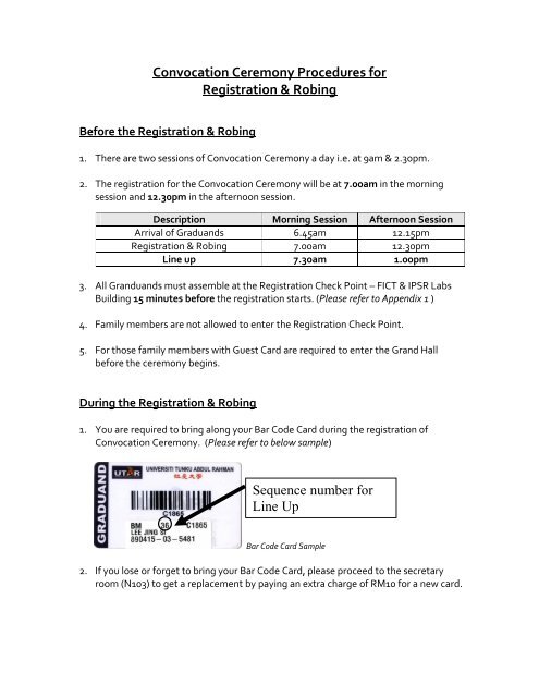 Convocation Ceremony Procedures for Registration & Robing