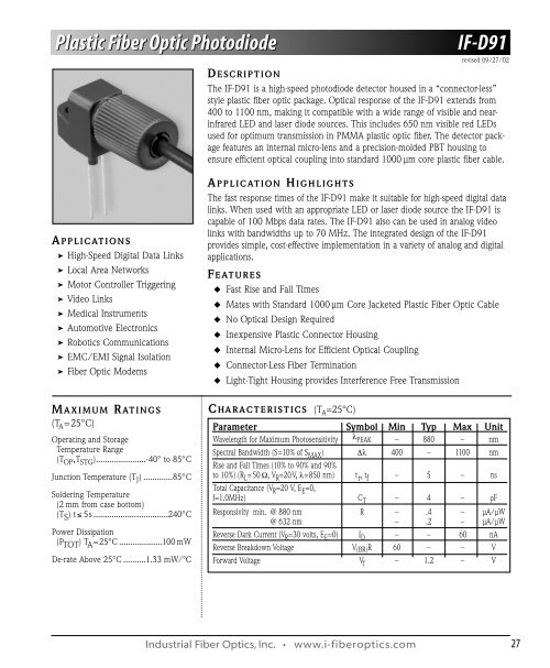 Plastic Fiber Optic Photodiode IF-D91 Plastic Fiber Optic Photodiode ...