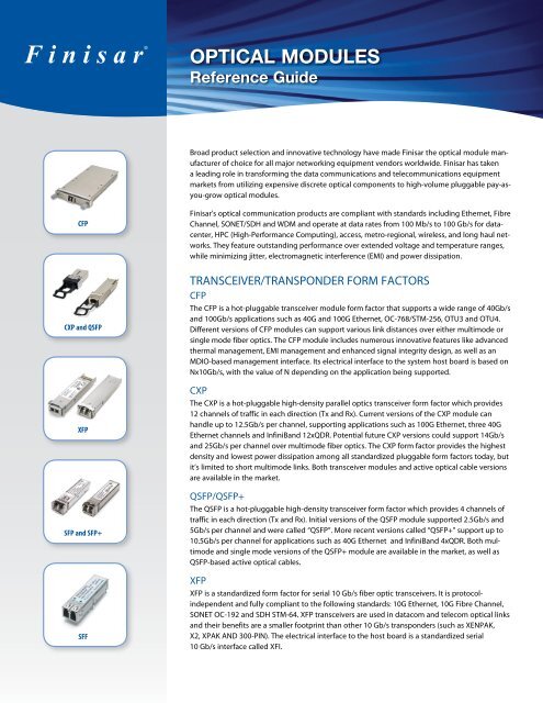 OPTICAL MODULES REfEREnCE GUIDE - Finisar