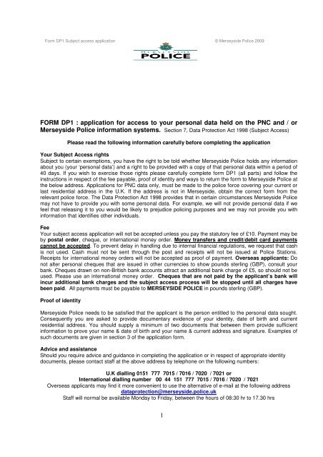Form dp1 - Merseyside Police