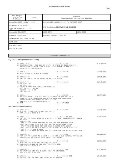 Pre-Flight Information Bulletin Route Austria Aeronautical ...