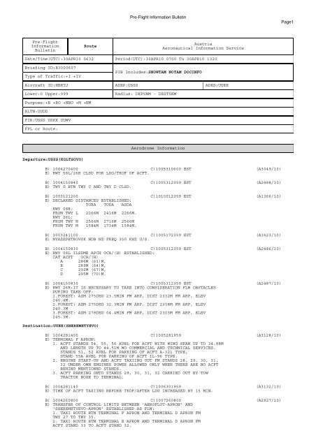 Pre-Flight Information Bulletin Route Austria Aeronautical ...