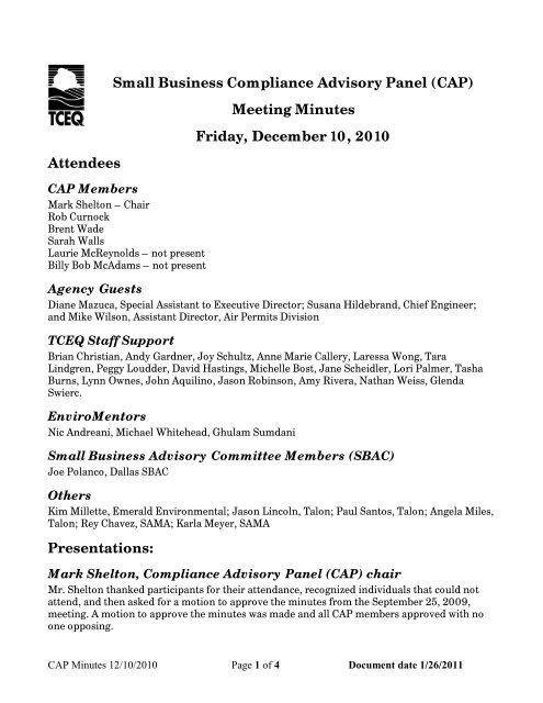 CAP meeting minutes 2010-12-10 - Texas Commission on ...