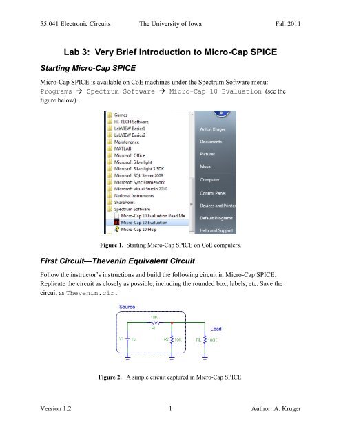 Lab 3: Very Brief Introduction to Micro-Cap SPICE - University of Iowa