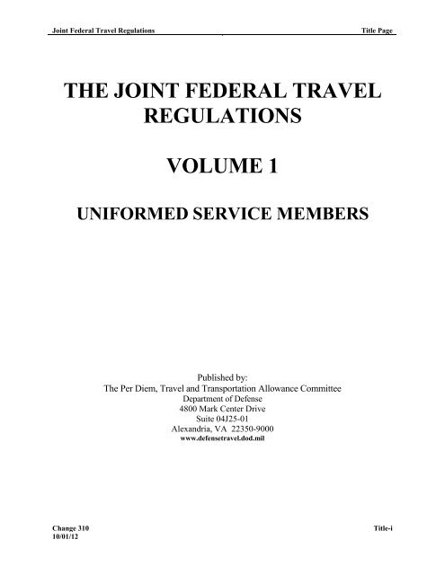 Joint Federal Travel Regulations - Defense Travel Management Office Joint Federal Travel Regulations - Defense Travel Management Office