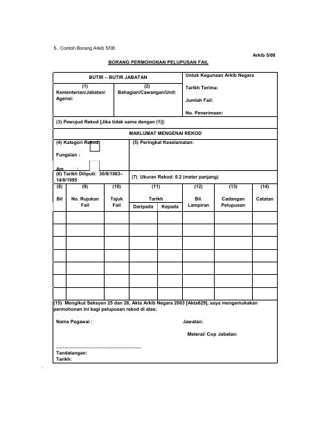 . 5. Contoh Borang Arkib