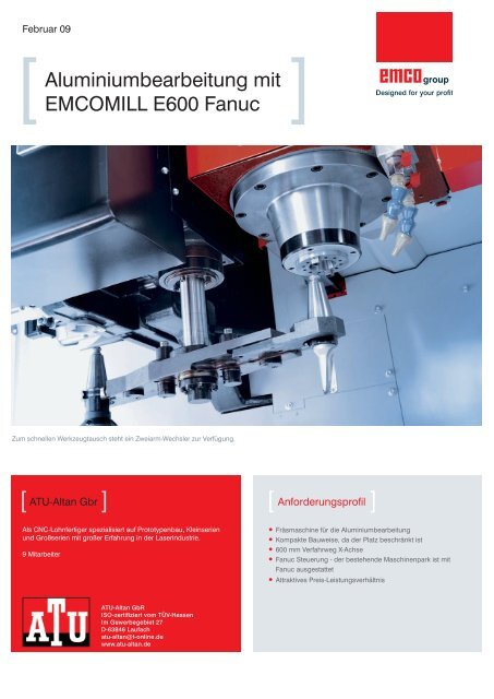 Aluminiumbearbeitung mit EMCOMILL E600 Fanuc - Emco Maier ...